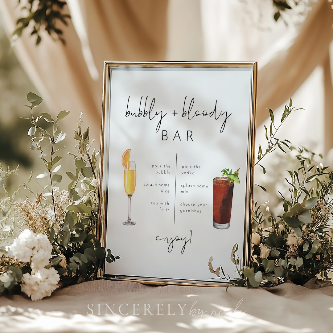 Bloody Mary and Mimosa Bar Sign Template, Bloody and Bubbly Sign ...
