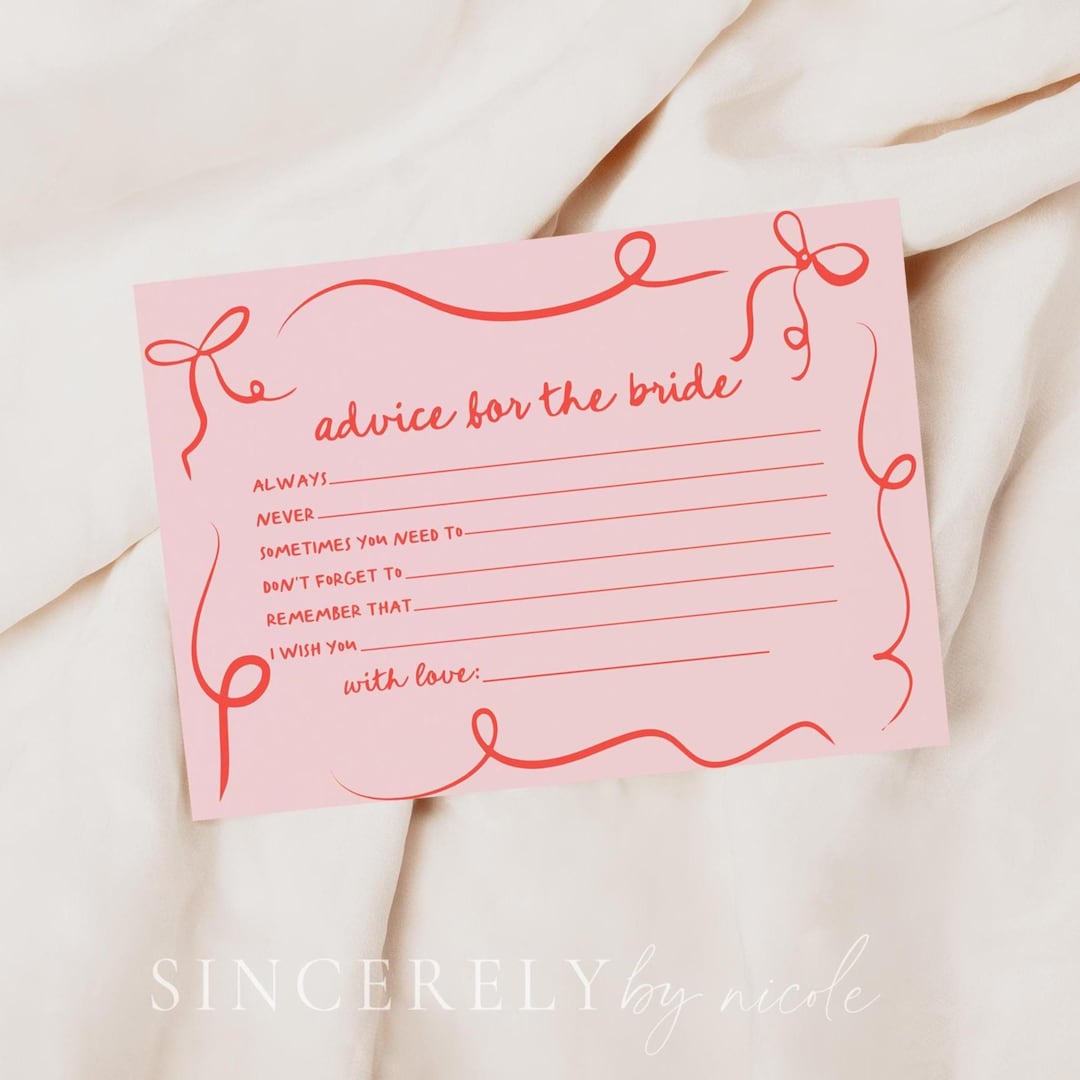 Bridal Shower Advice, Advice for the Bride Card, Advice Cards Bridal ...