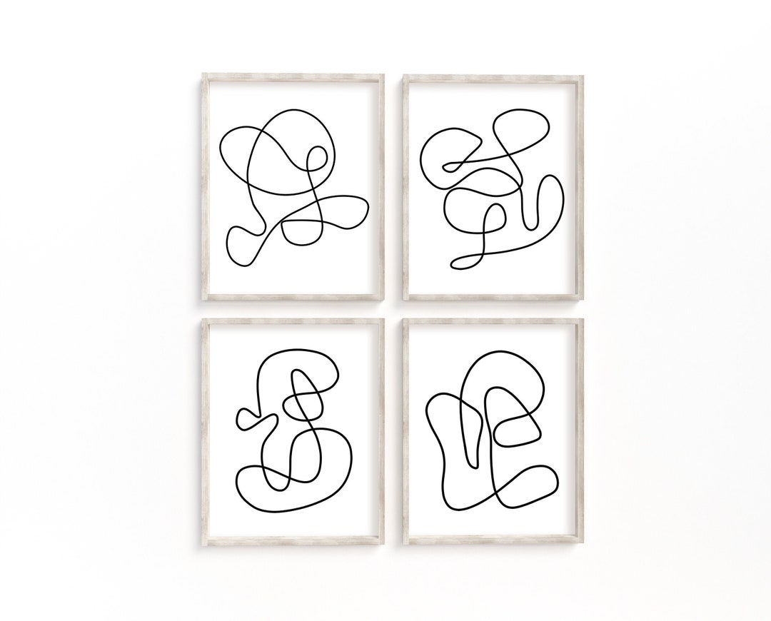 PRINTABLE Set of 4 Abstract Line Drawings, Abstract Scribble Modern ...