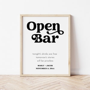 Printable Open Bar Sign, Modern Minimalist Wedding Bar Sign, Funny Open ...