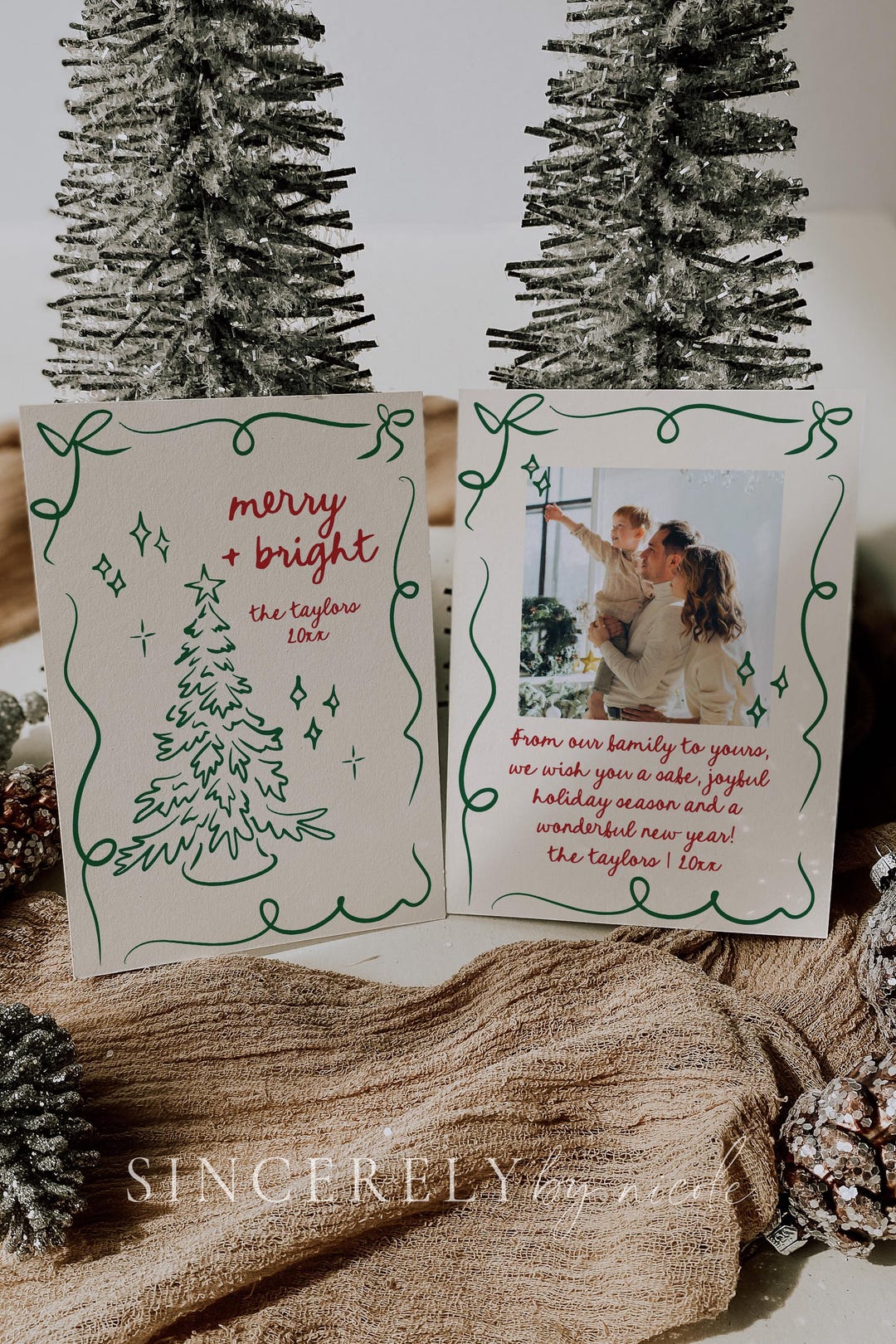 Hand Drawn Holiday Card Template, Photo Holiday Card Template, Holiday ...