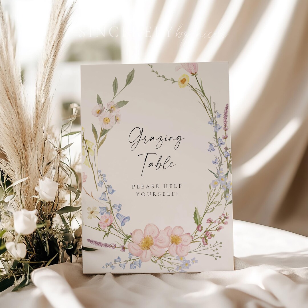 PRINTED & SHIPPED Grazing Table Sign, Wildflower Wedding Grazing Table ...