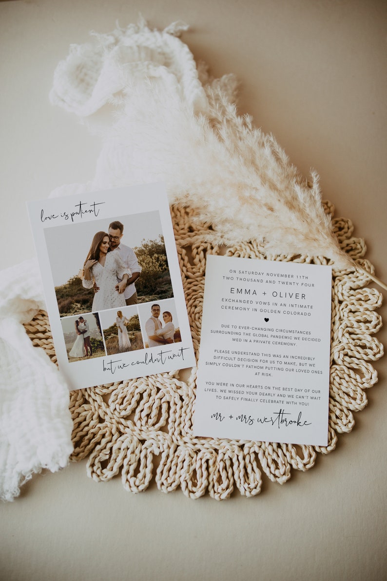 Photo Elopement Announcement, Love is Patient Wedding Announcement ...
