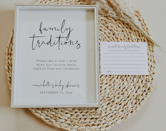 Printable Favorite Family Tradition Sign and Cards, Minimalist Gender ...