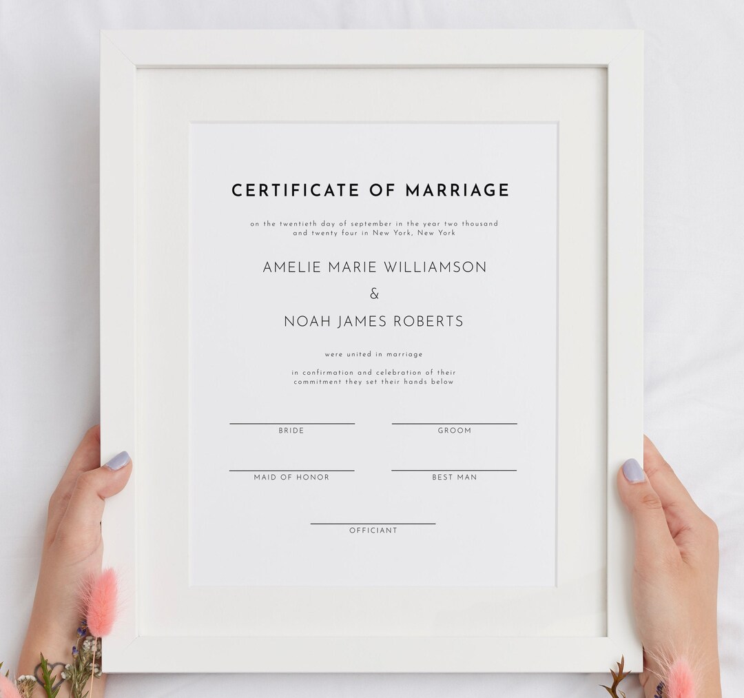 Modern Certificate of Marriage, Modern Certificate Keepsake, Wedding ...