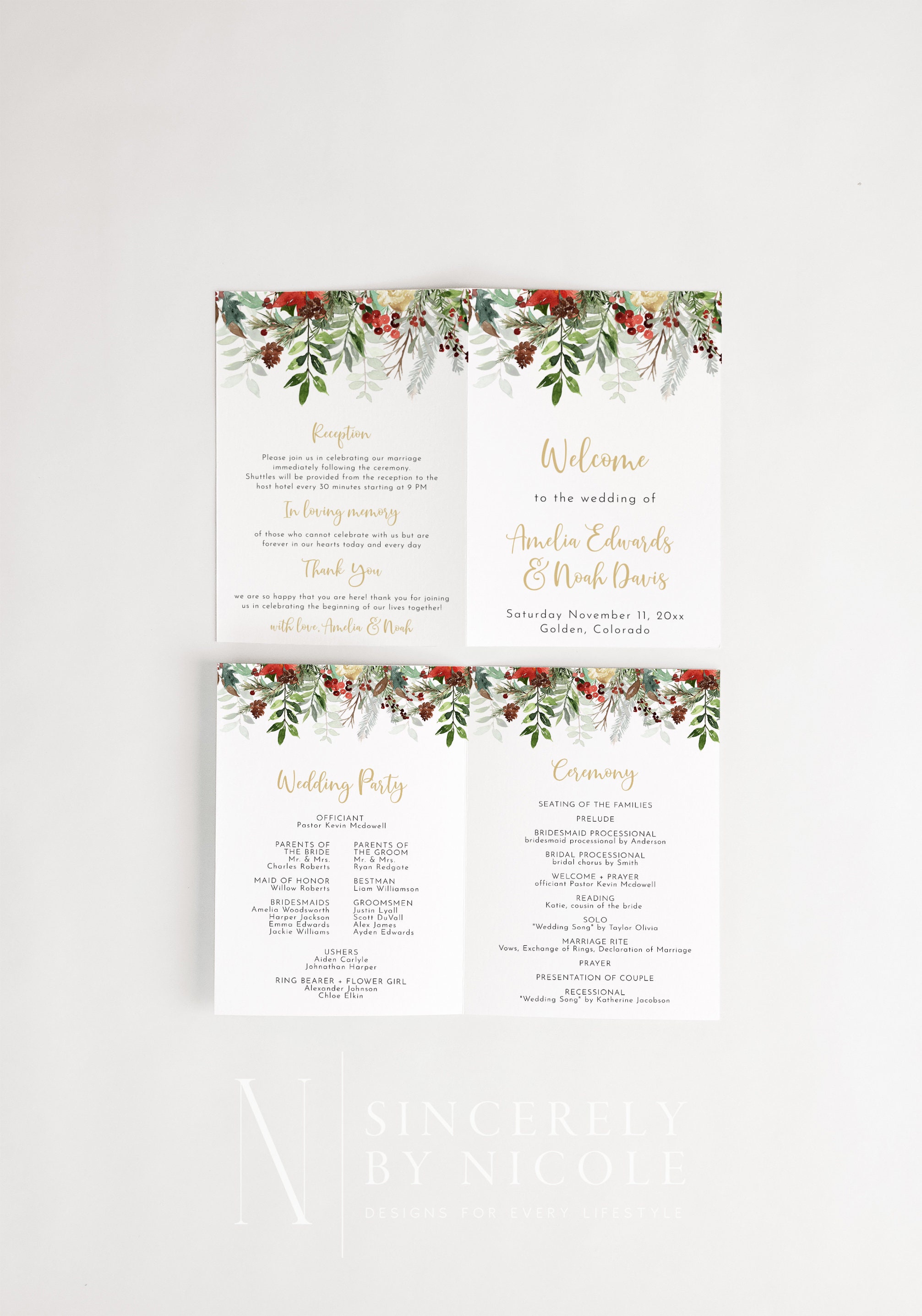 Editable Wedding Programs Winter Wedding Programs Christmas - Etsy