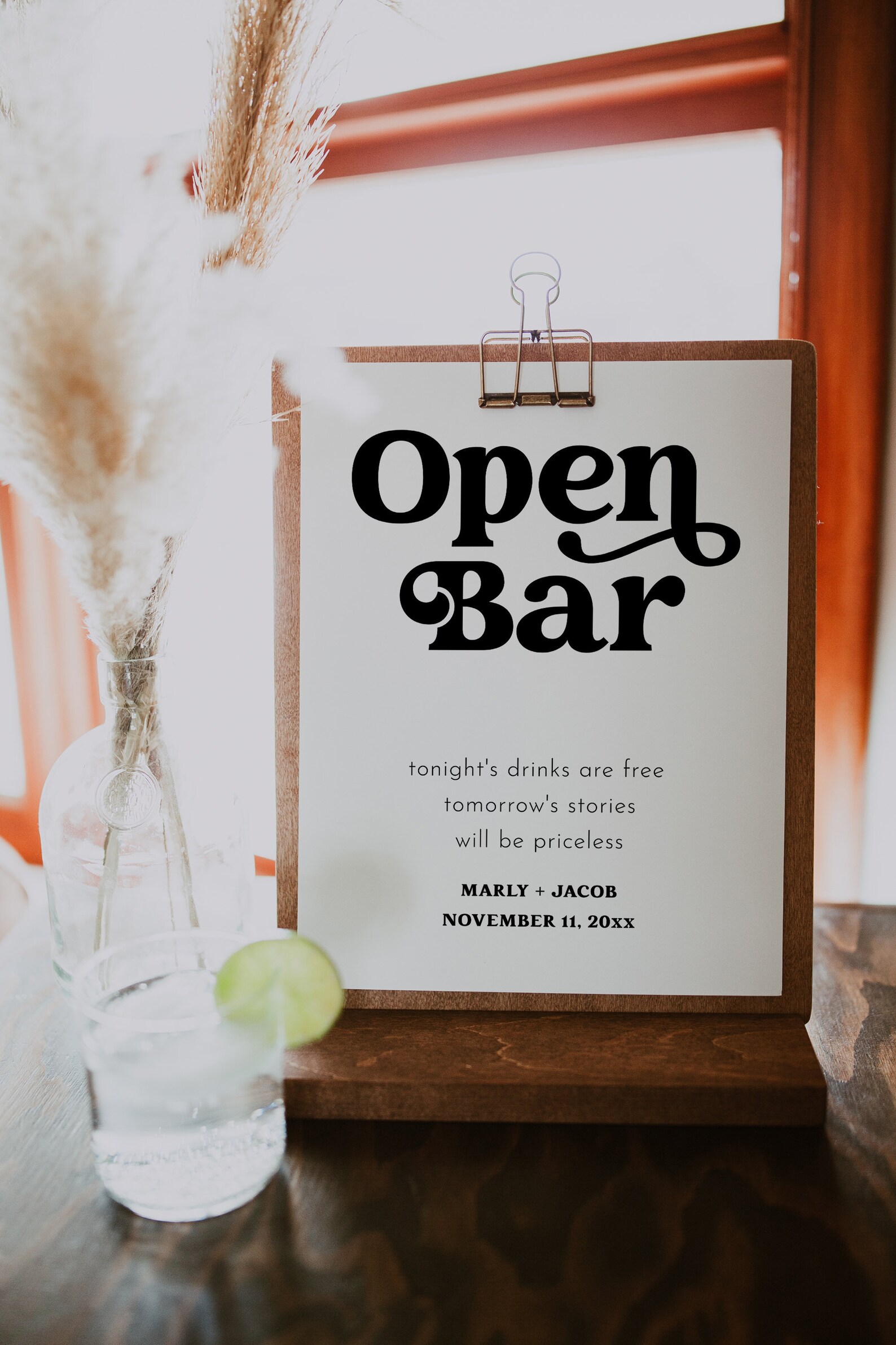 Printable Open Bar Sign Modern Minimalist Wedding Bar Sign - Etsy