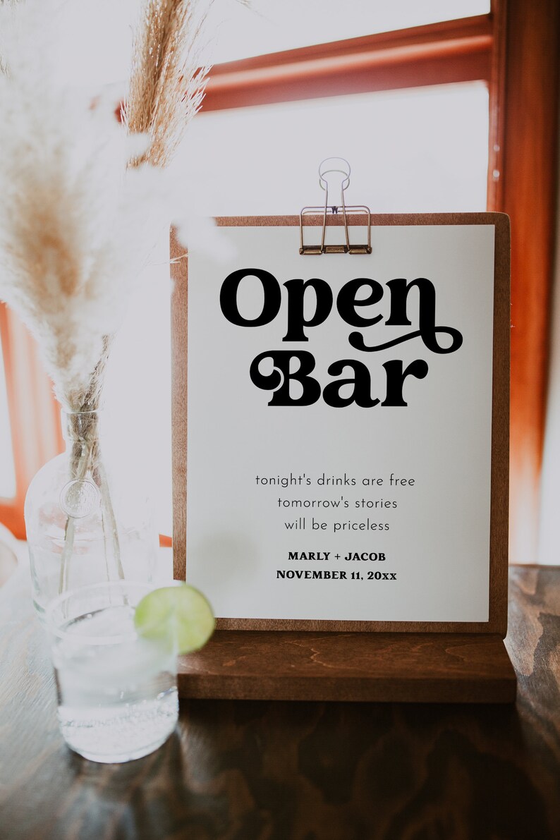 Printable Open Bar Sign Modern Minimalist Wedding Bar Sign - Etsy