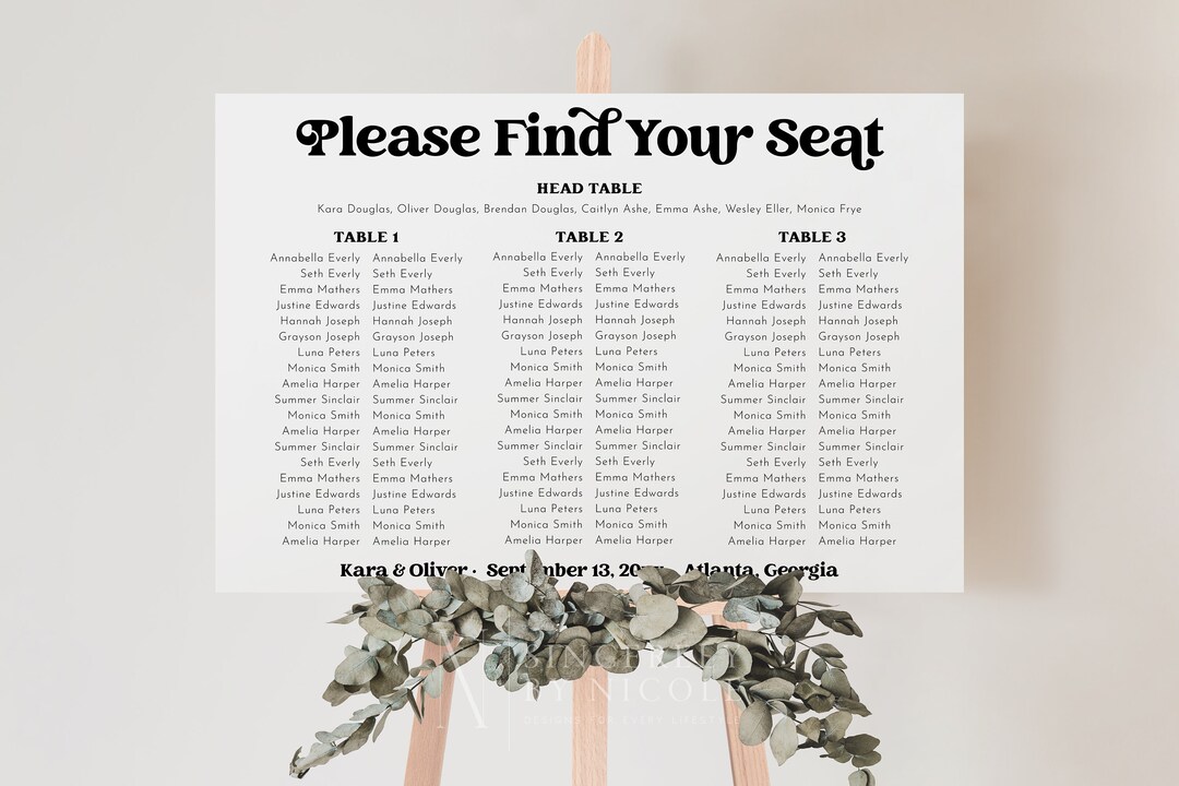 Editable Printable Banquet Seating Chart Template, Long Table Wedding ...