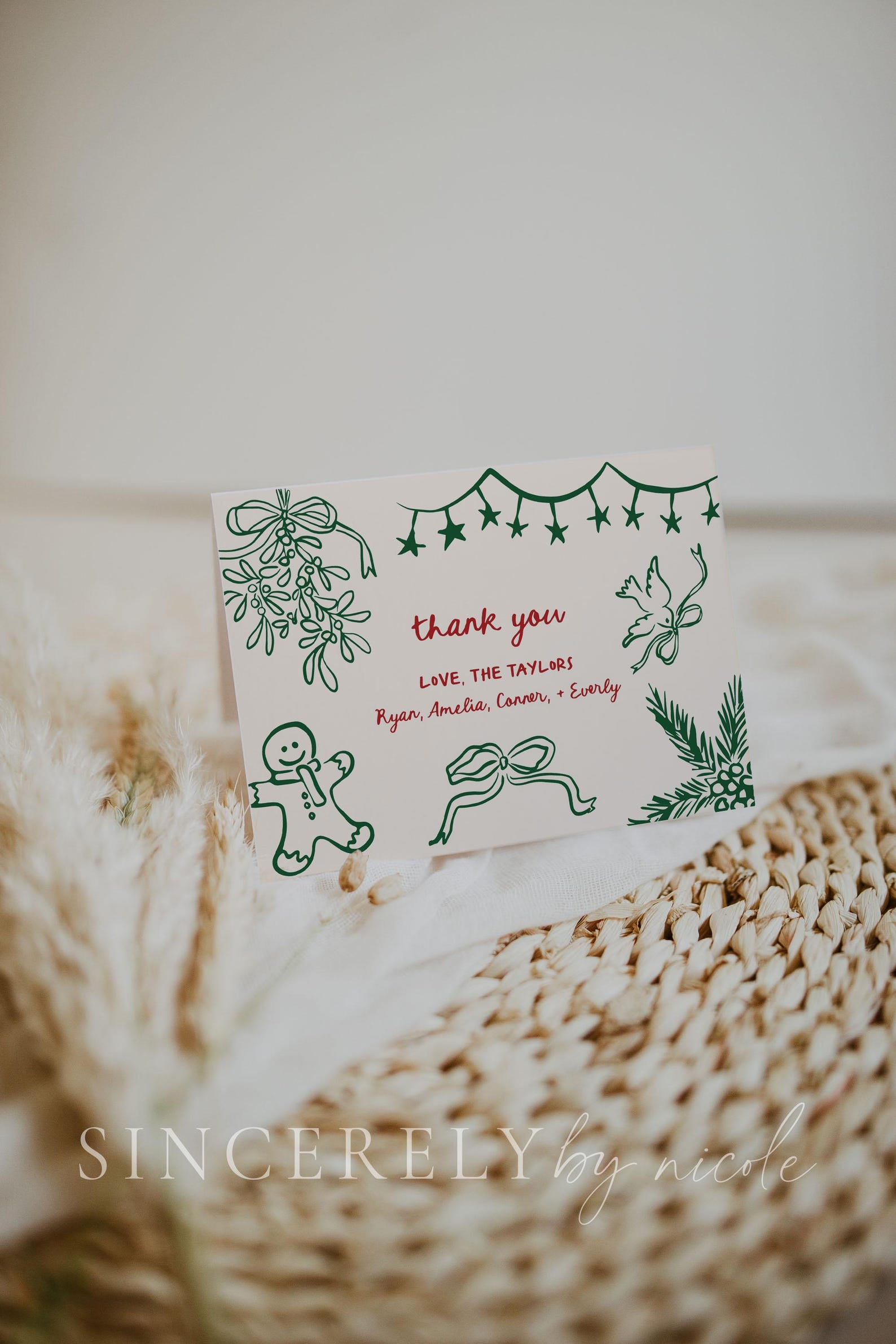 Hand Drawn Holiday Thank You Card Template, Holiday Thank You Card ...