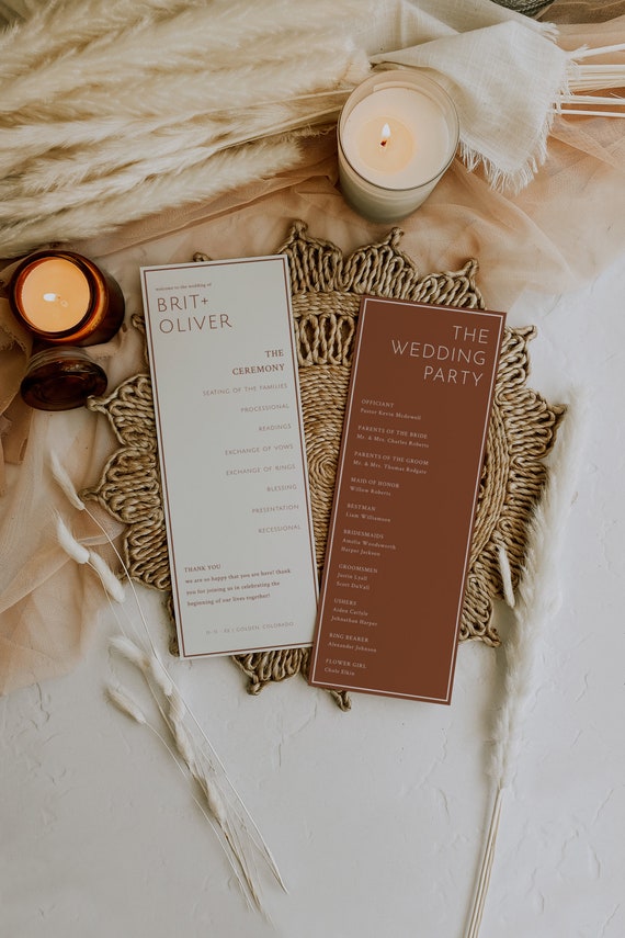 Paper & Party Supplies Programs Boho Wedding Order of Service Editable ...