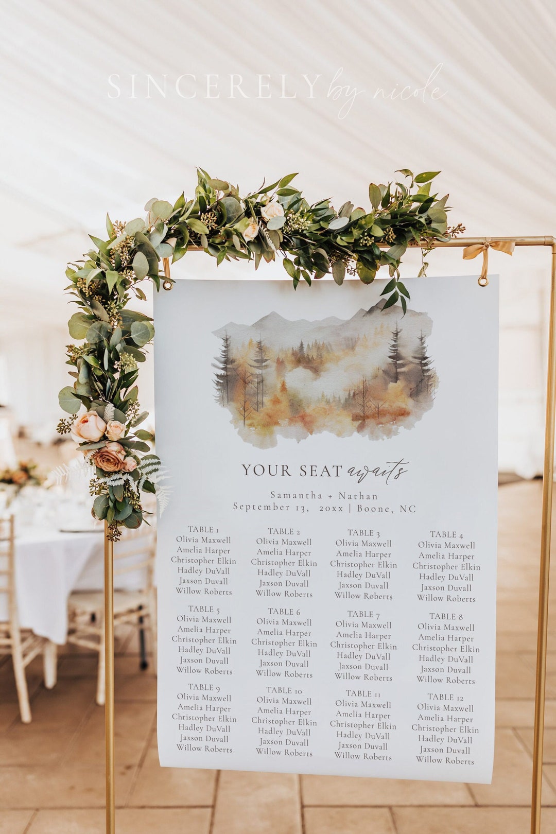 Mountain Wedding Seating Chart Template, Fall Wedding Seating Chart ...