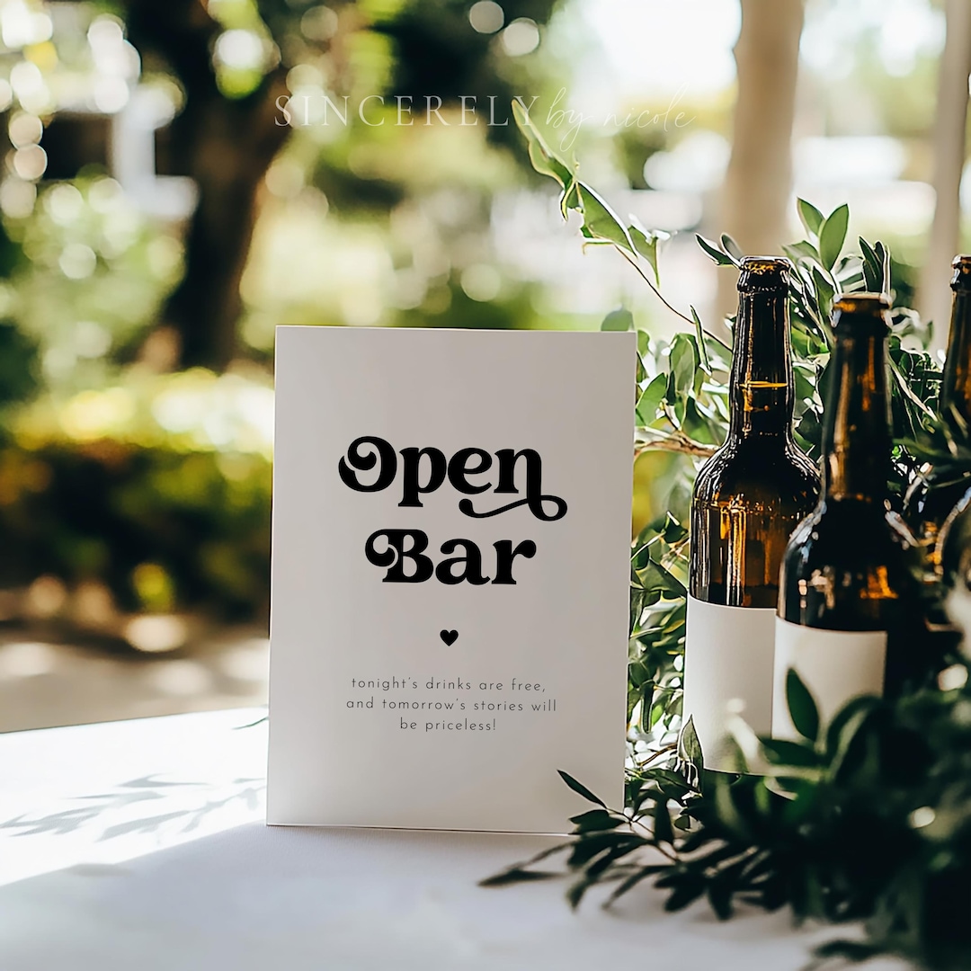 PRINTED & SHIPPED Open Bar Wedding Sign, Open Bar Sign, Funny Open Bar ...
