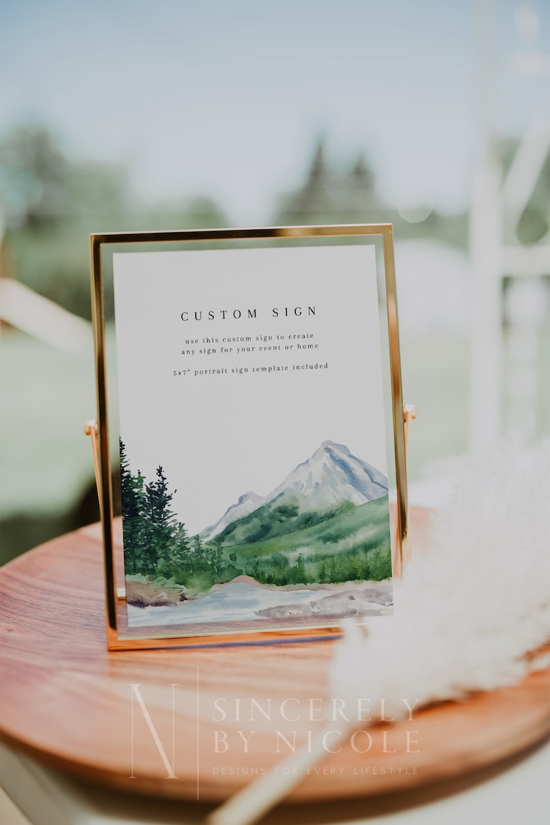 Mountain Custom Sign Template, 5x7 Watercolor Mountain Sign Template ...