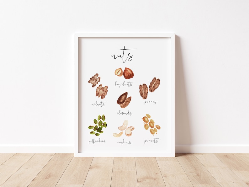 Printable Kitchen Decor Types of Nuts Wall Print Watercolor | Etsy