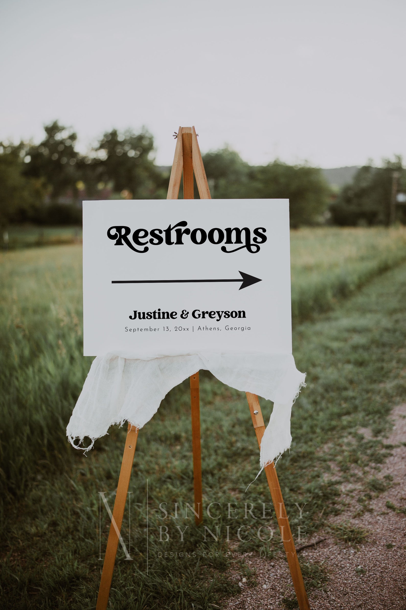 Wedding Restroom Arrow Sign Template, Modern Retro Restrooms Printable ...