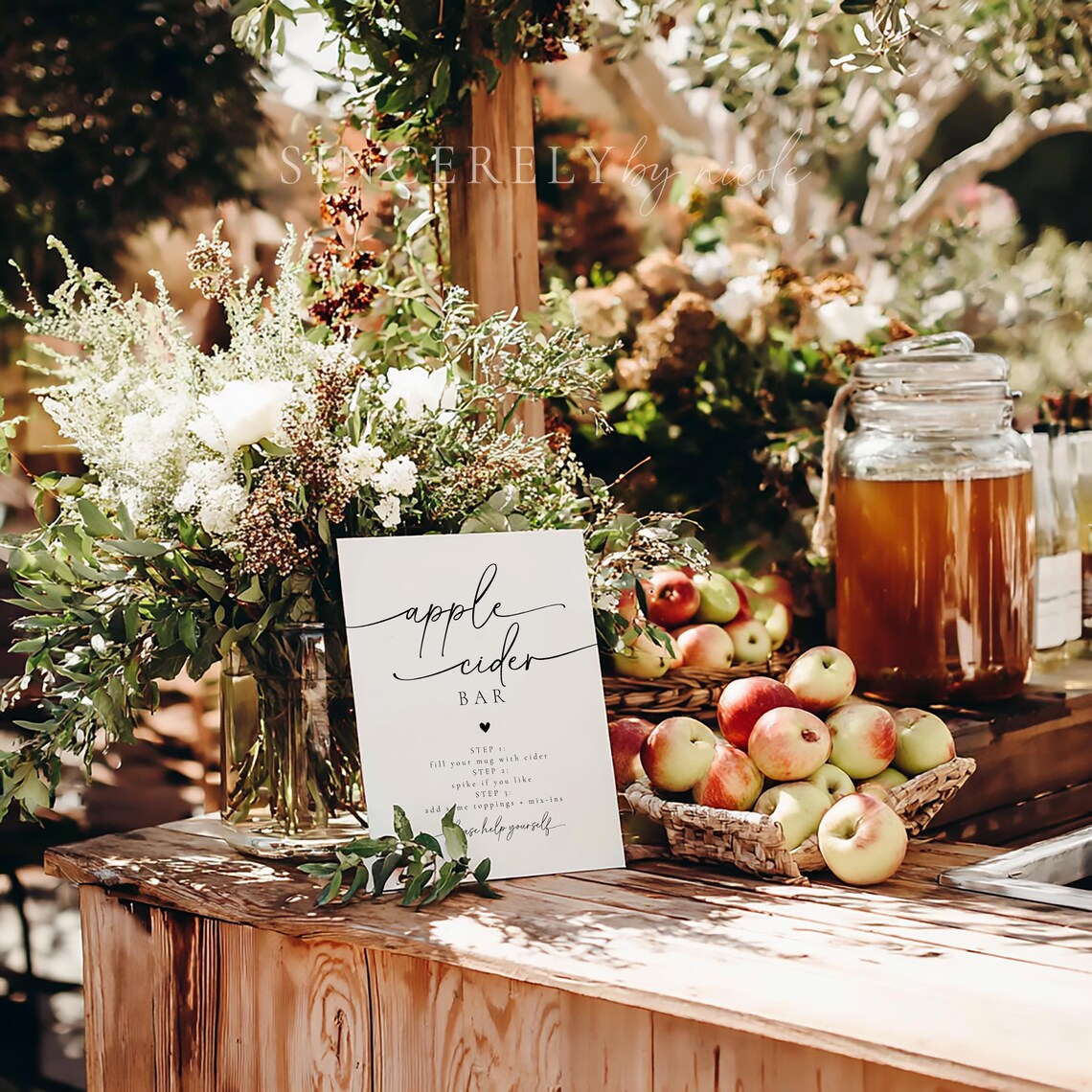 PRINTED & SHIPPED Apple Cider Bar Sign, Autumn Party Sign, Cider Bar ...