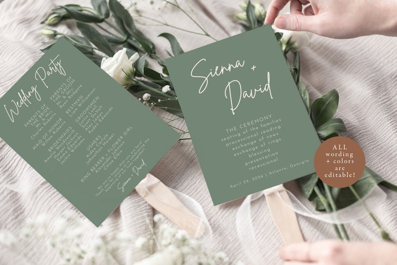 Wedding Program Fan Template Printable Wedding Fan Program - Etsy