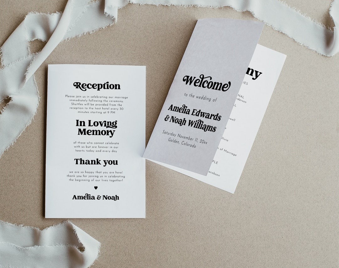 Retro Wedding Program Template, Groovy 70's Wedding Folded Wedding ...