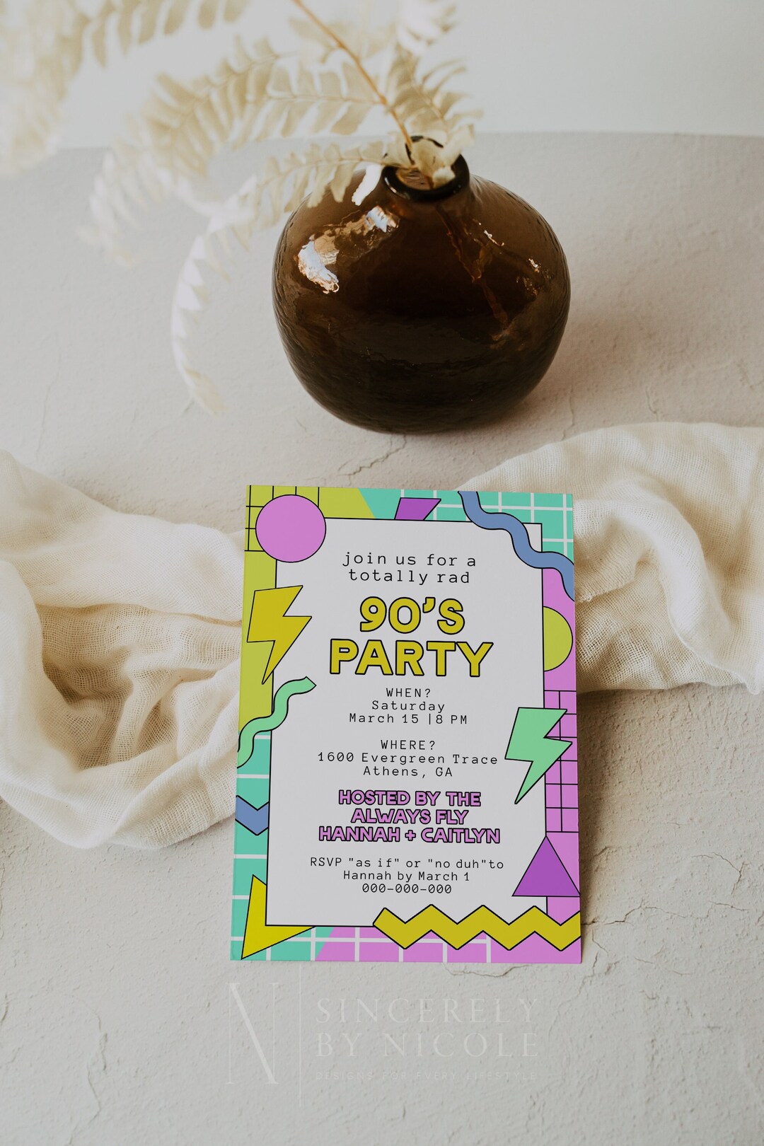 90s Party Invitation, Retro 1990s Party Invite Template, Retro Party ...