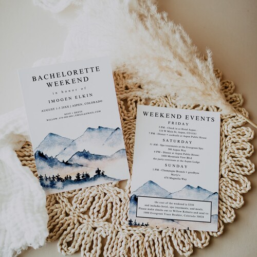 Mountain Retreat Bachelorette Weekend Invitation & Itinerary - Etsy