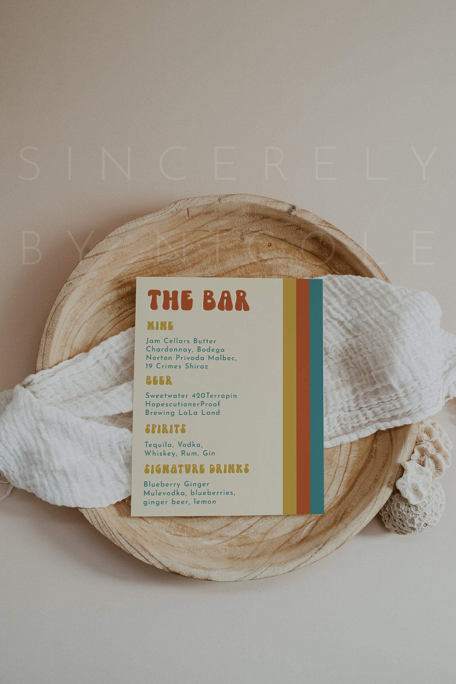 Retro Bar Menu Sign Template, 8x10 & 5x7 Funky Groovy Bar Menu Wedding ...