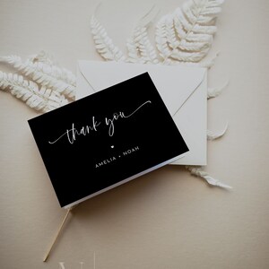 Black Thank You Card Template, Editable Printable Modern Black Thank ...