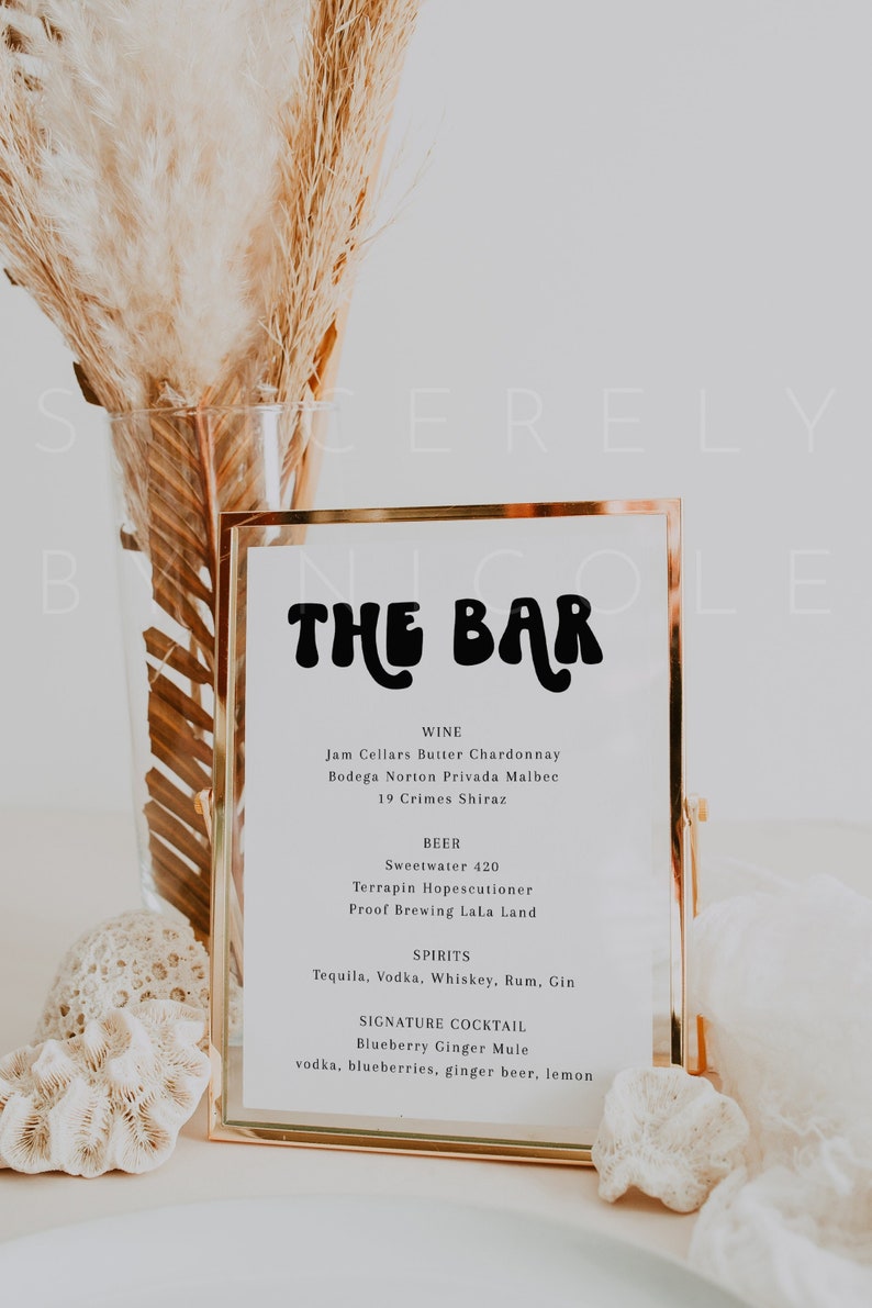 Retro 70s Bar Menu Sign Wedding Bar Menu Sign Printable 8x10 - Etsy
