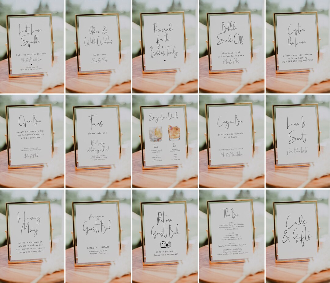 Modern Wedding Sign Template Bundle, Editable Printable Wedding Sign ...