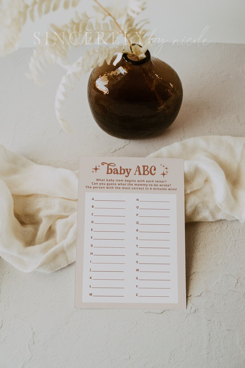 Baby ABC Game Printable, Alphabet Baby Item Game, Modern Boho Baby A-Z ...