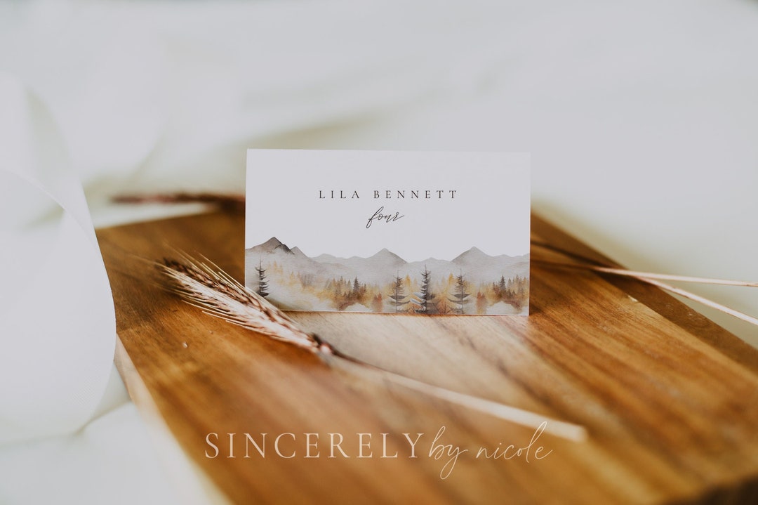 Fall Wedding Place Card Template, Editable Printable Mountain Wedding ...