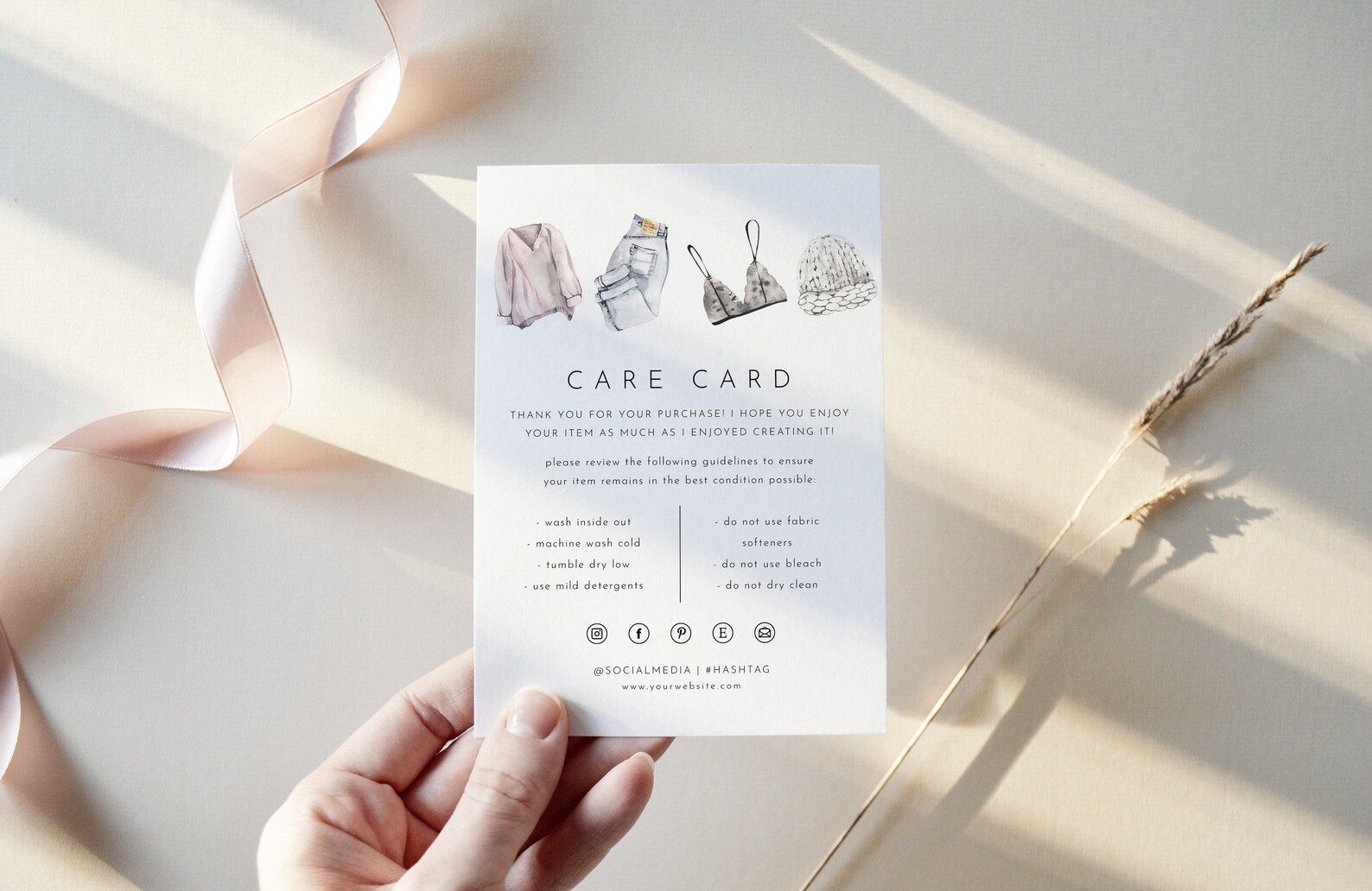Editable Care Card Washing Instructions Modern Packaging - Etsy