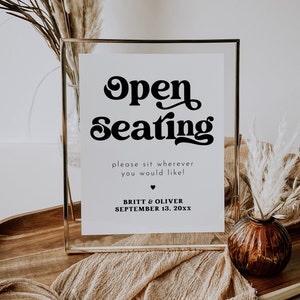 Open Seating Sign Template, Sit Anywhere Welcome Sign, No Assigned ...