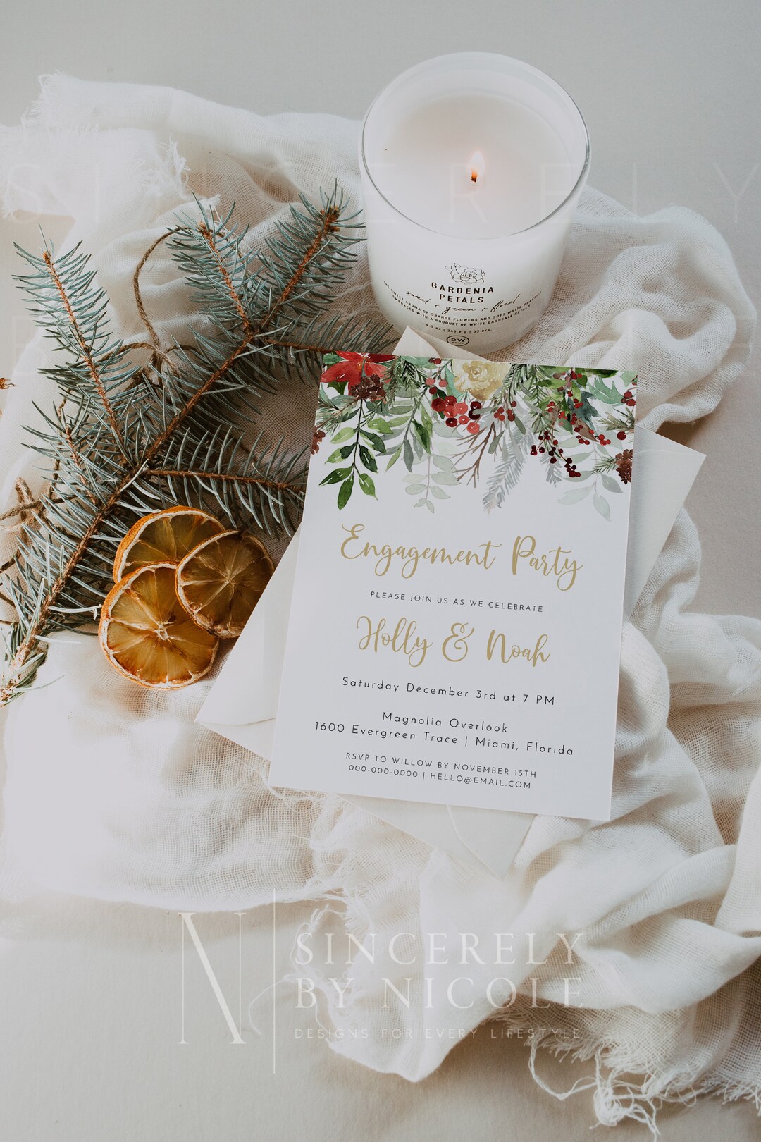 Winter Engagement Party Invitation, Holiday Engagement Party Invite ...