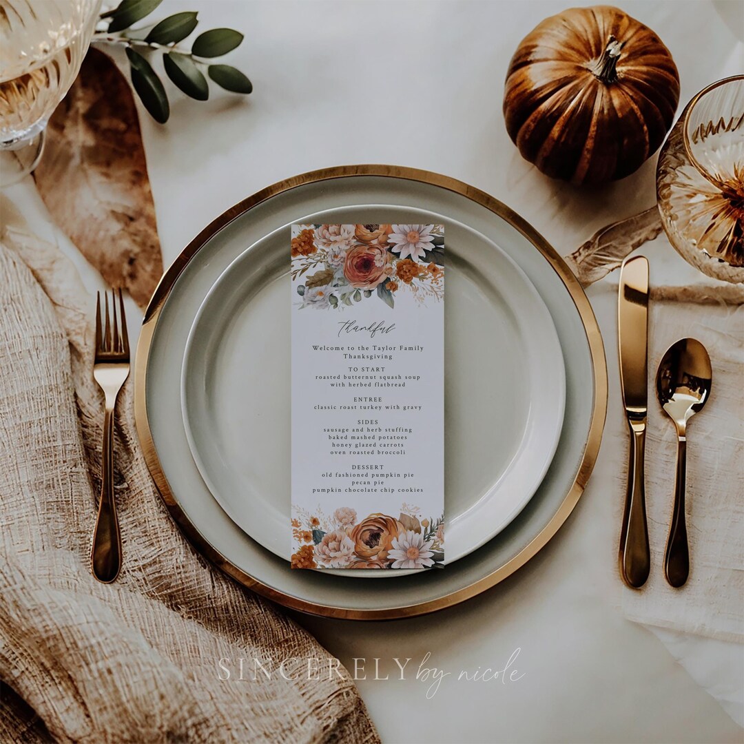Thanksgiving Menu Template, Editable Printable Thanksgiving Dinner Menu ...
