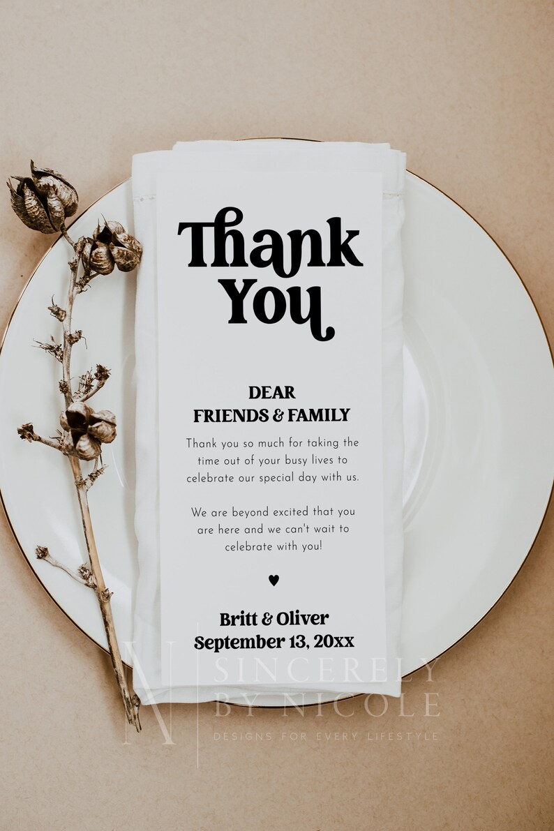 Thank You Napkin Note Modern Thank You Letter Wedding Napkin - Etsy