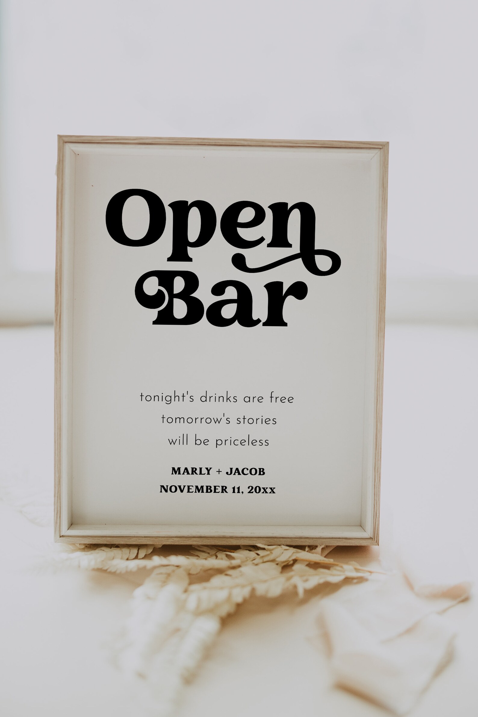 Printable Open Bar Sign Modern Minimalist Wedding Bar Sign - Etsy