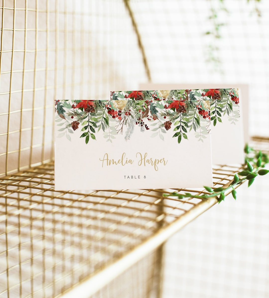 Christmas Place Card Template, Seating Card, Name Card, Winter Wedding ...