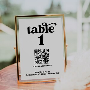 QR Code Table Number Template, Editable Printable Retro Table Number ...