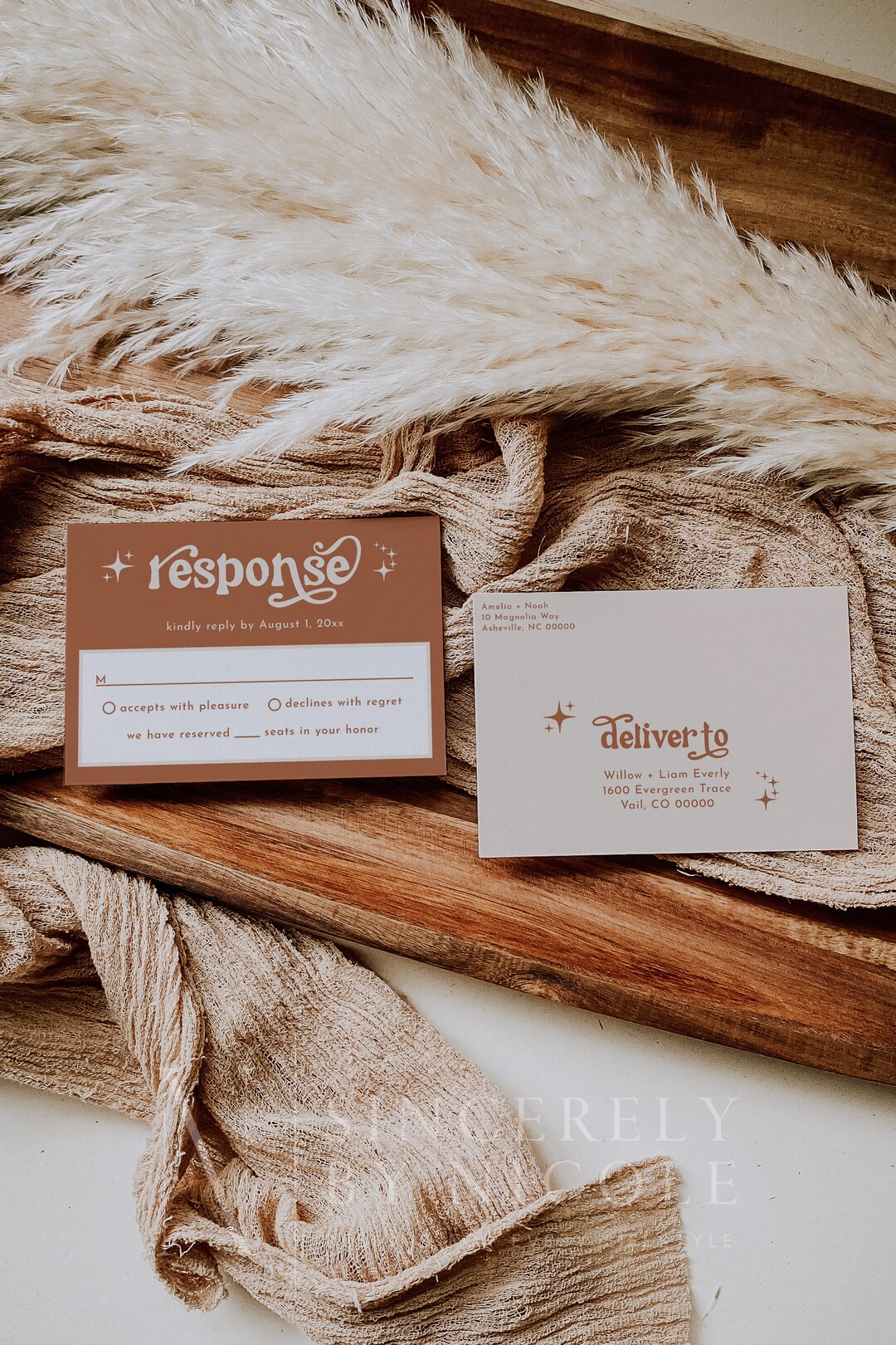 70's Wedding RSVP Card, Editable Printable Postcard Response Card, Boho Terracotta RSVP Postcard ...