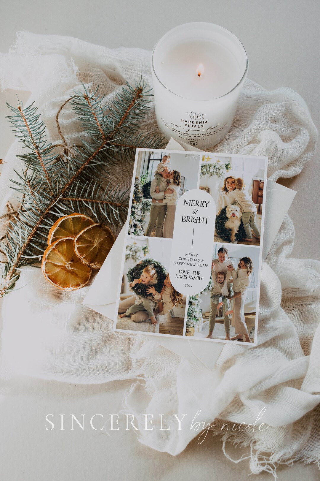 Boho Christmas Card, Photo Christmas Card Template, Arch Holiday Card ...