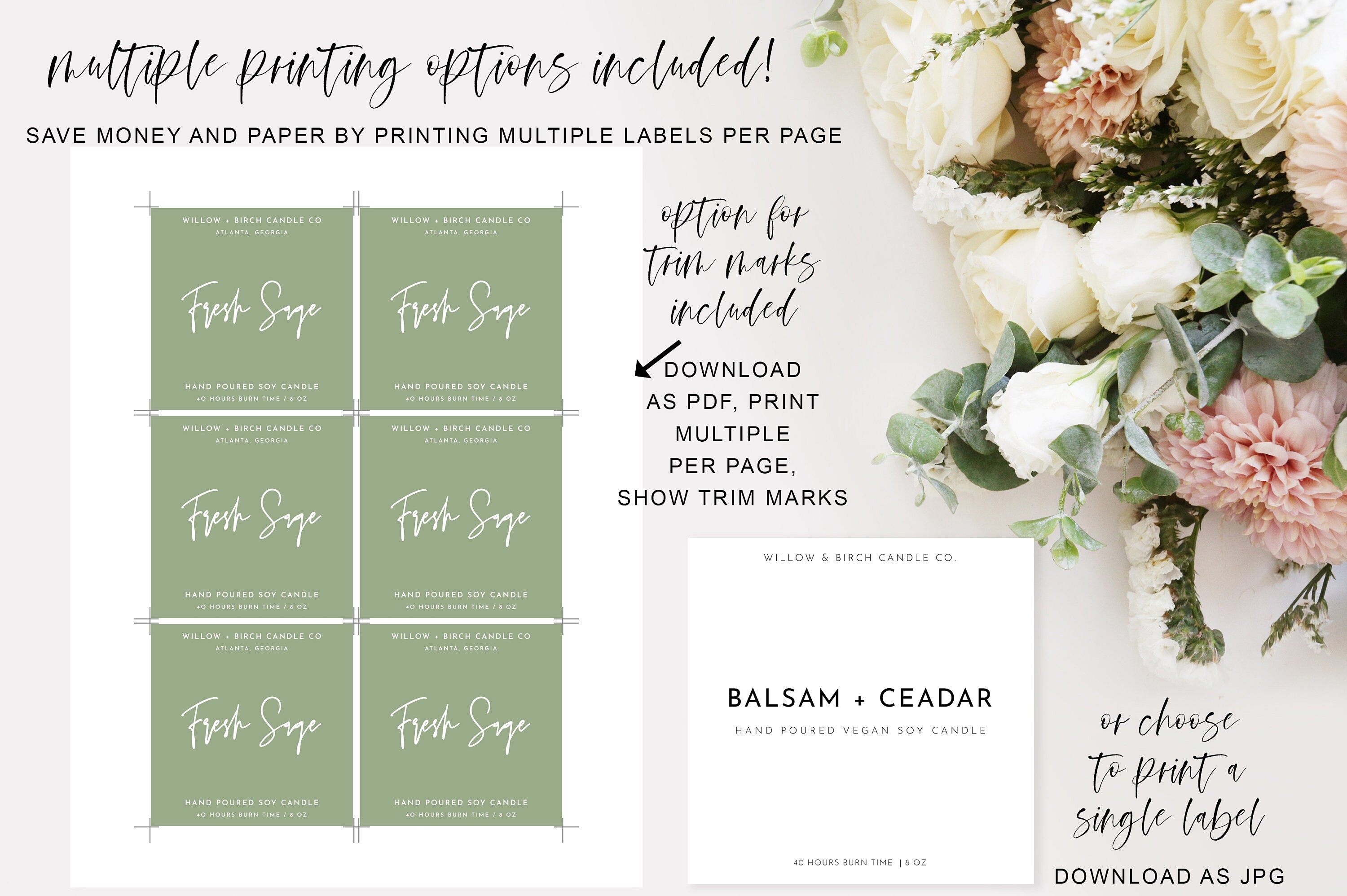 Sage Editable Printable Candle Label Printable Candle Label - Etsy