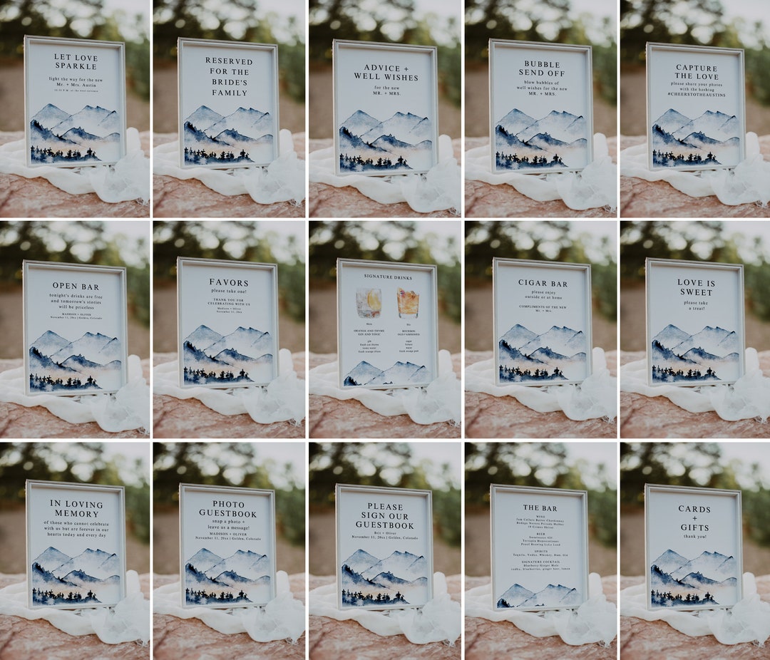 Mountain Wedding Sign Bundle, 15 Wedding Signs Template Bundle, Outdoor ...