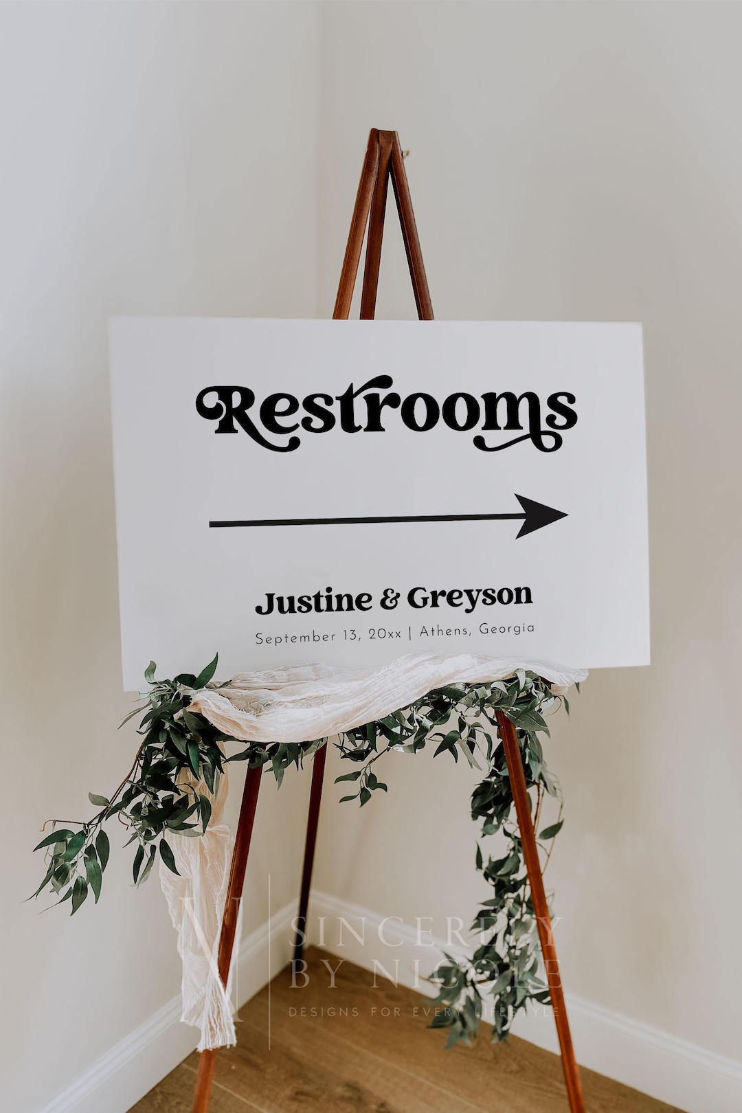 Wedding Restroom Arrow Sign Template, Modern Retro Restrooms Printable ...