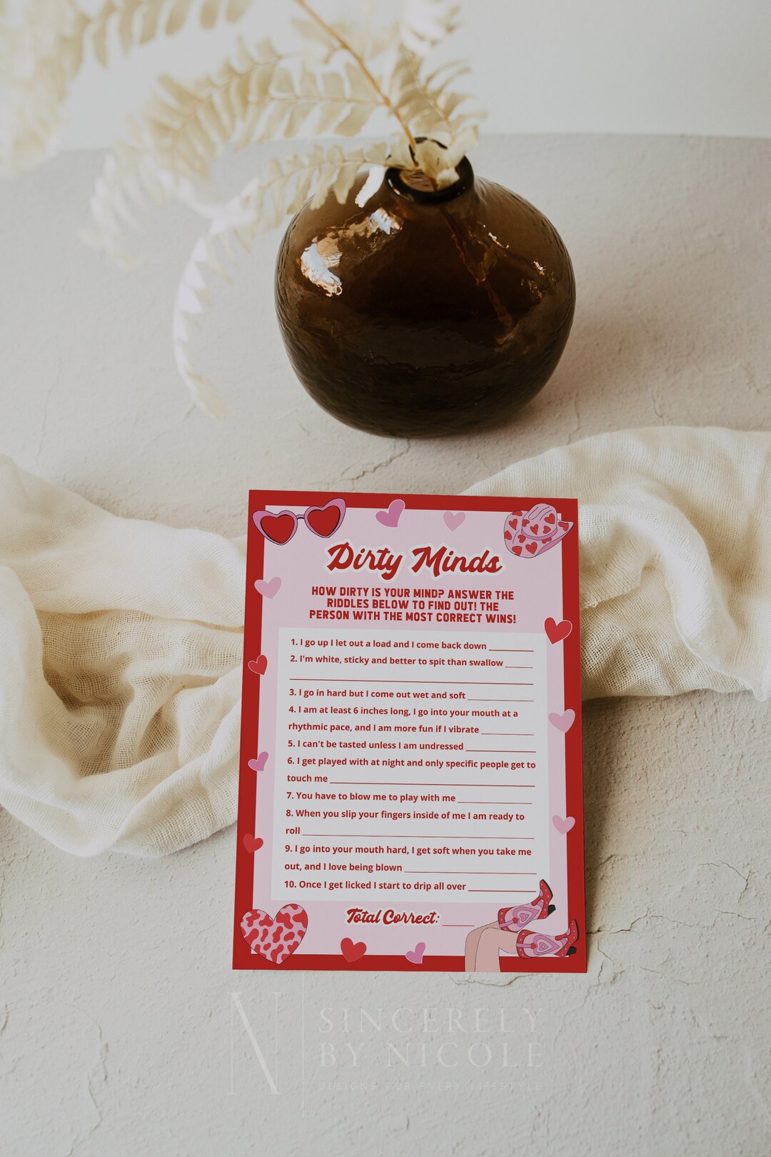 Dirty Minds Game Card, Bachelorette Game Dirty Minds, Bachelorette ...