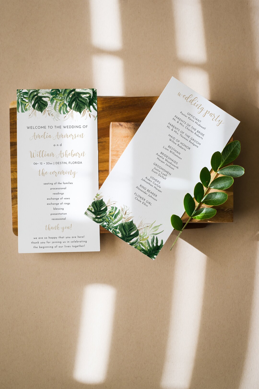 Beach Wedding Program Template, Editable Printable Tropical Wedding ...