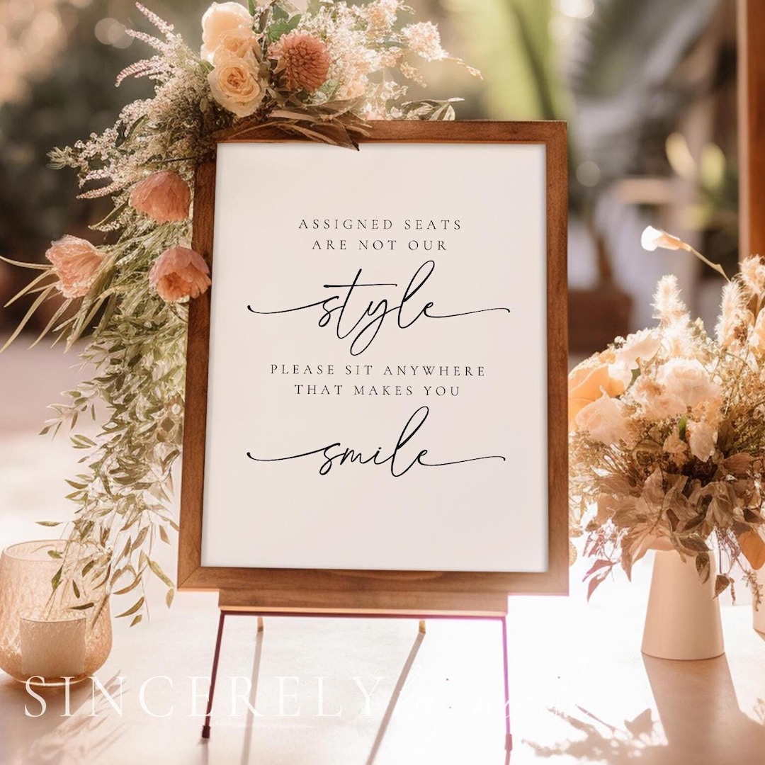 No Assigned Seating Wedding Sign, Open Seating Wedding Sign Template ...
