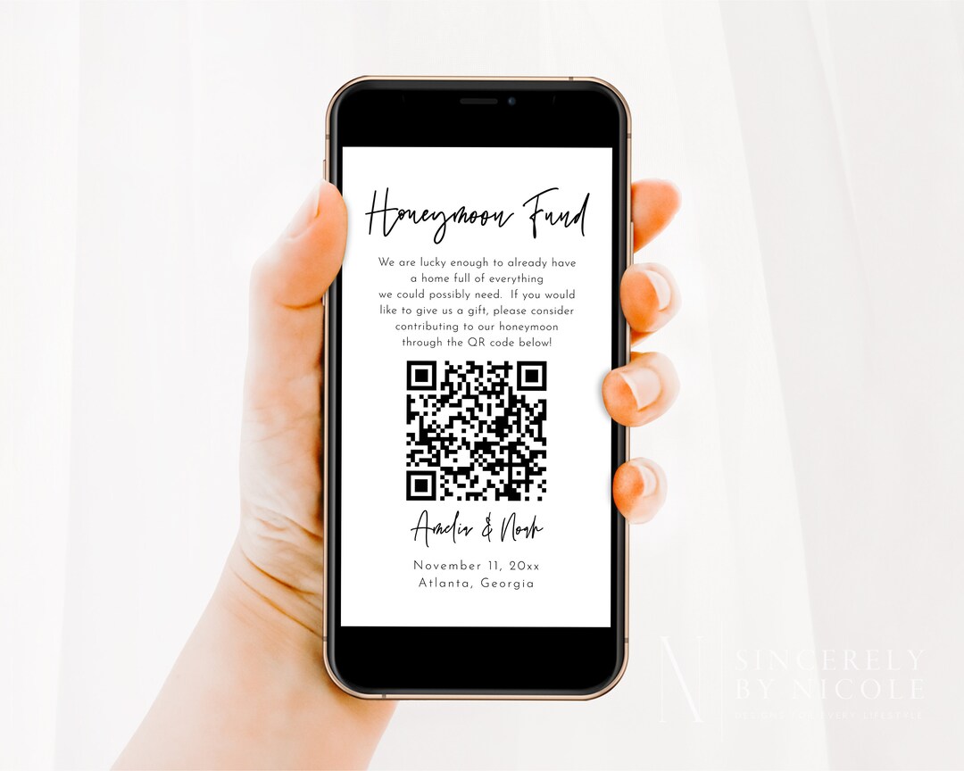 Electronic Honeymoon Fund Template, QR Code Honeymoon Fund Text, Text ...
