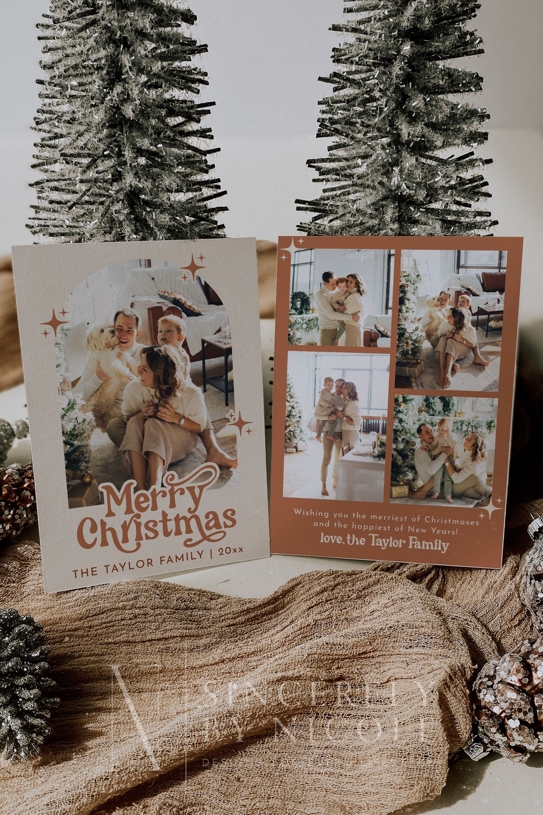 Boho Photo Christmas Card, Arch Christmas Card Editable, Terracotta ...