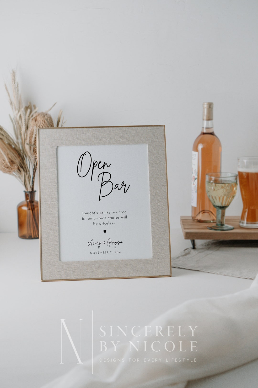 Printable Open Bar Sign, Wedding Open Bar Sign Template, Printable Open ...